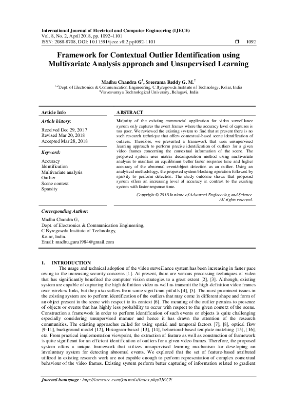 Pdf Framework For Contextual Outlier Identification Using Multivariate Analysis Approach And
