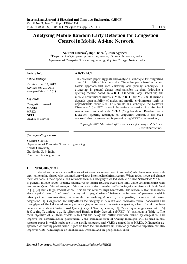Pdf Analysing Mobile Random Early Detection For Congestion Control In Mobile Ad Hoc Network