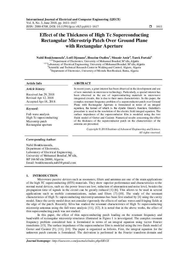 Pdf Effect Of The Thickness Of High Tc Superconducting Rectangular Microstrip Patch Over