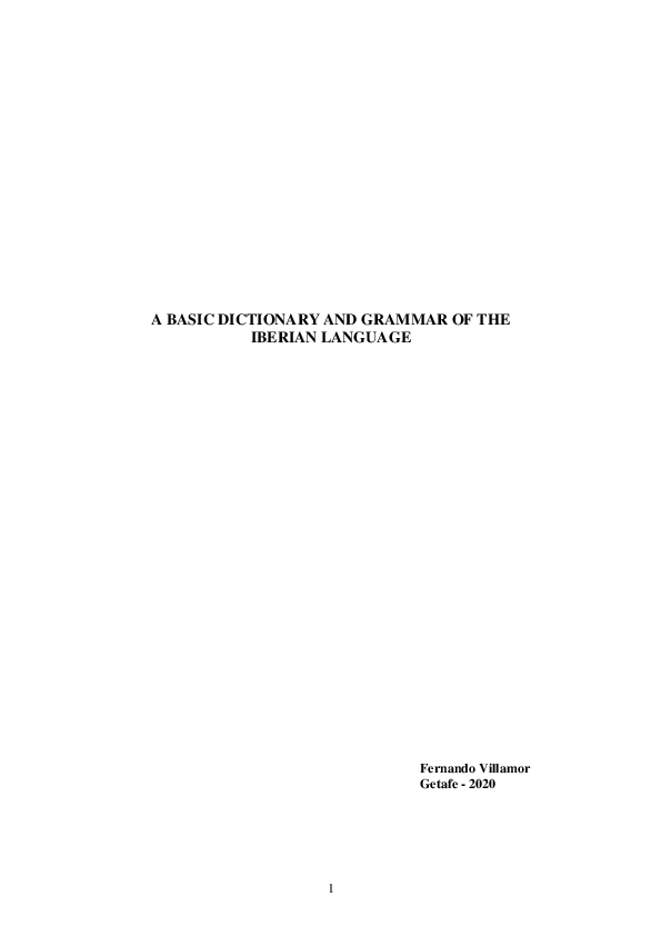(PDF) A BASIC DICTIONARY AND GRAMMAR OF THE IBERIAN LANGUAGE