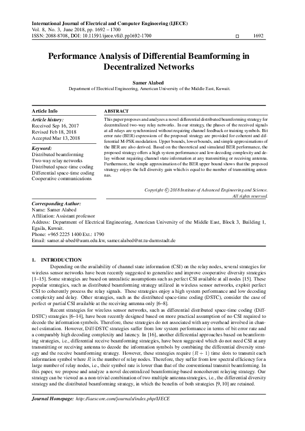 Pdf Performance Analysis Of Differential Beamforming In Decentralized Networks