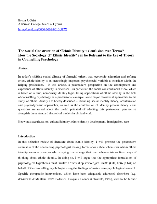 (PDF) The Social Construction of 'Ethnic Identity': Confusion over ...