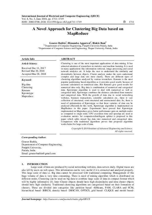 Pdf A Novel Approach For Clustering Big Data Based On Mapreduce 6271
