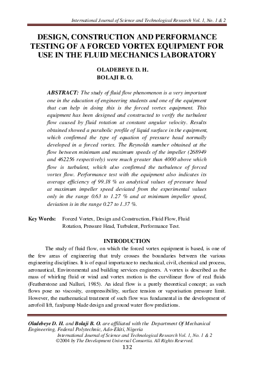 (PDF) Design, Construction and Performance Testing of a Forced Vortex ...