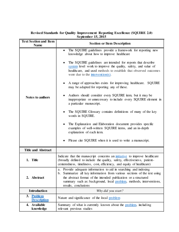 (PDF) Revised Standards for Quality Improvement Reporting Excellence ...