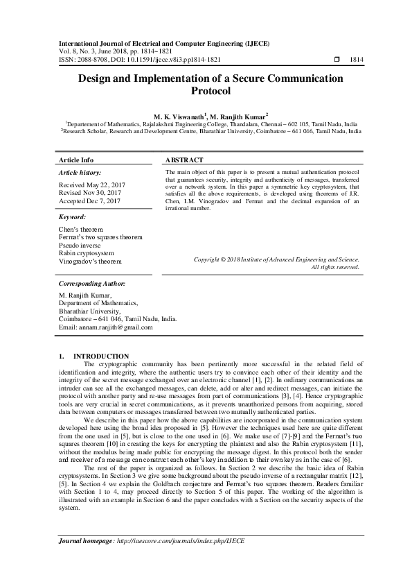 Pdf Design And Implementation Of A Secure Communication Protocol