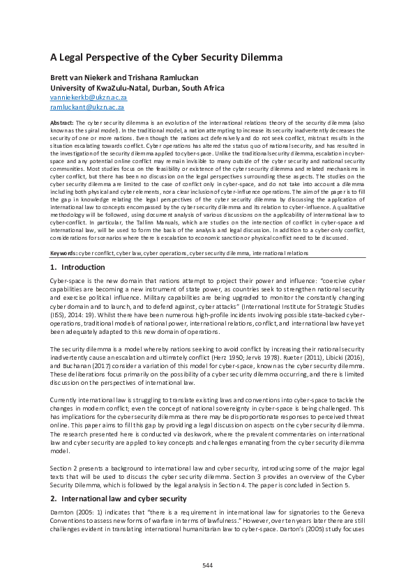 (PDF) A Legal Perspective of the Cyber Security Dilemma