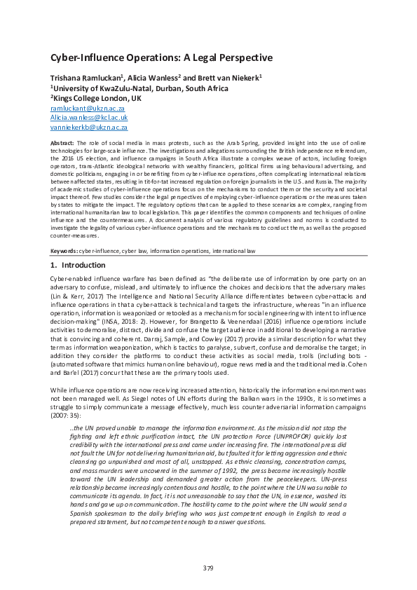 (PDF) Legal Perspectives on Cyber-Influence Ops