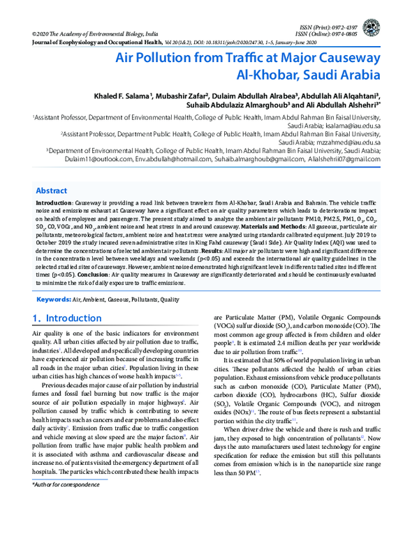 (PDF) Air Pollution from Traffic at Major Causeway Al-Khobar, Saudi Arabia