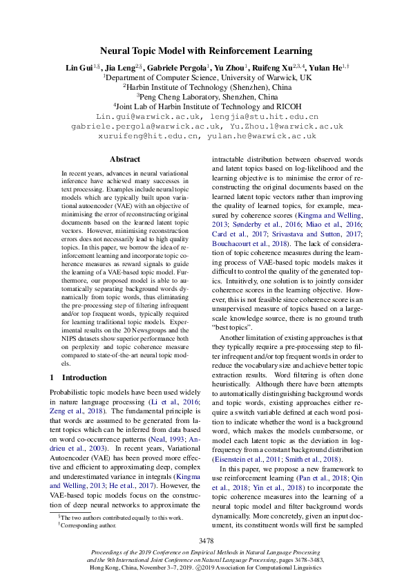 (PDF) Neural Topic Model with Reinforcement Learning