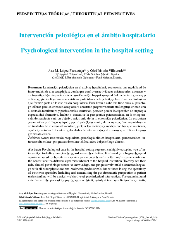 (PDF) Intervención psicológica en el ámbito hospitalario - Ana M. López ...