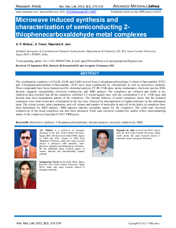 (PDF) Microwave induced synthesis and characterization of semiconducting 2 ...