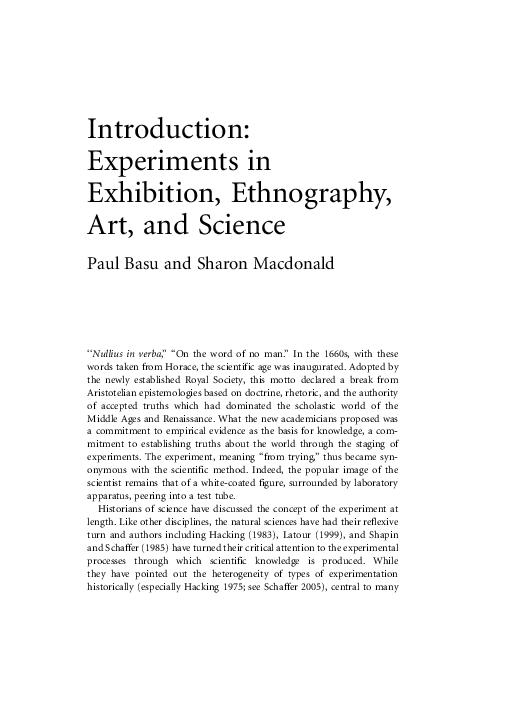 (PDF) Introduction: Experiments in Exhibition, Ethnography, Art and Science