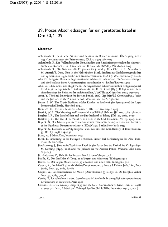 (PDF) Eckart Otto, Moses Abschiedssegen für ein gerettetes Israel in ...