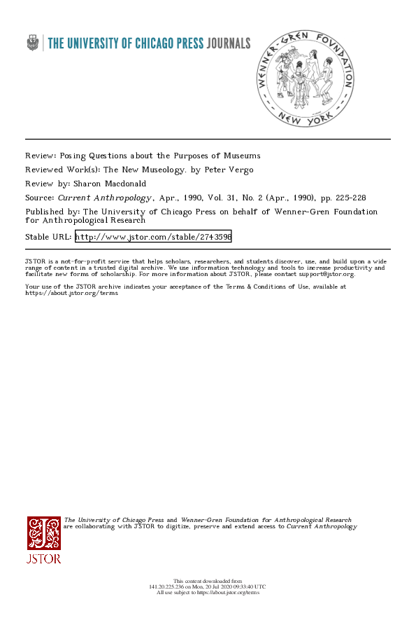 (PDF) Posing Questions about the Purposes of Museums:The New Museology ...