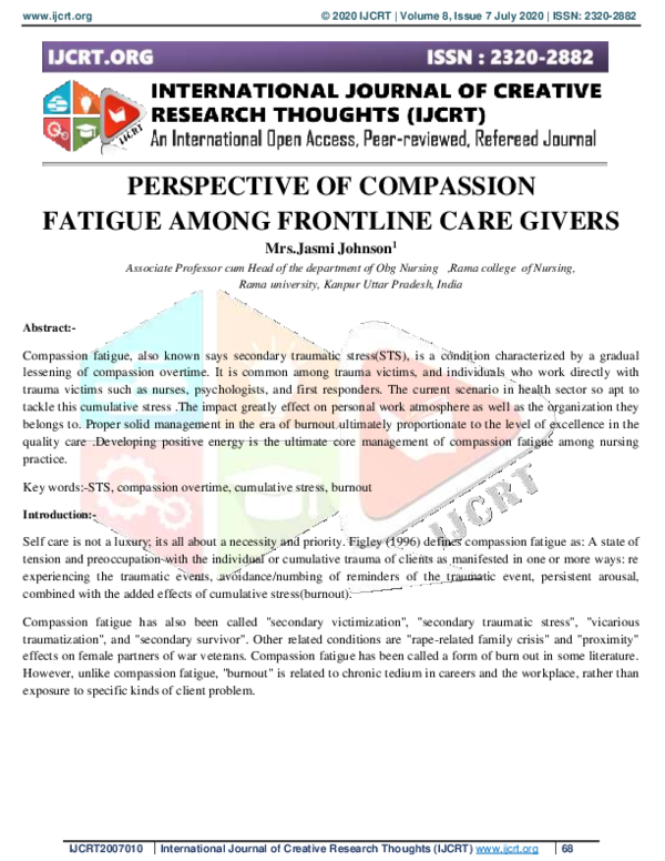 (PDF) PERSPECTIVE OF COMPASSION FATIGUE AMONG FRONTLINE CARE GIVERS