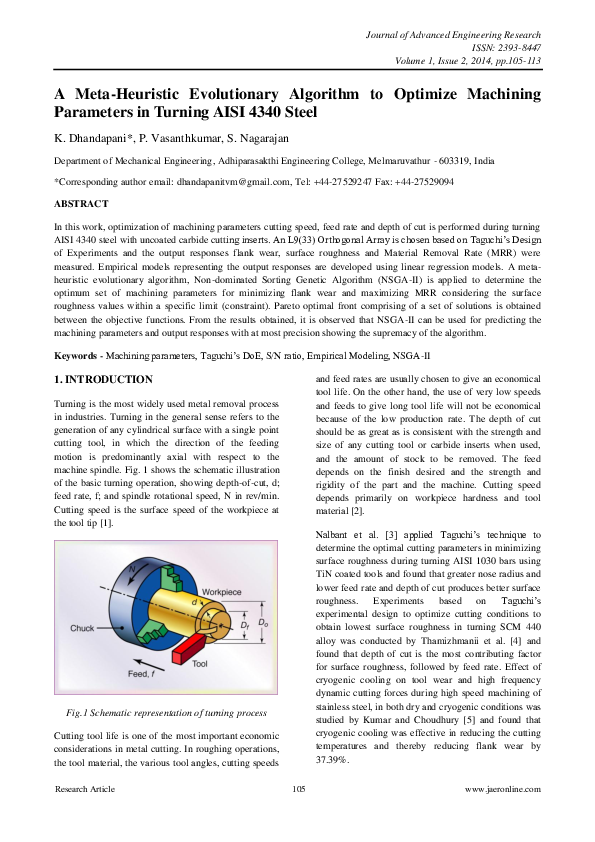 (PDF) A Meta-Heuristic Evolutionary Algorithm to Optimize Machining Parameters in Turning AISI ...