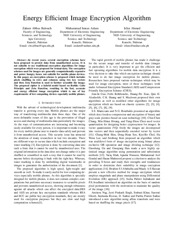 Pdf Energy Efficient Image Encryption Algorithm