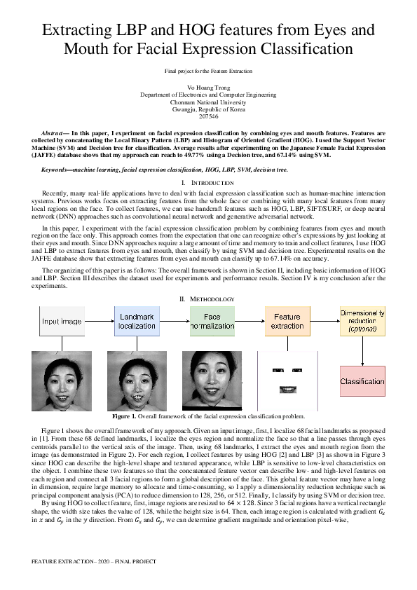 Pdf Extracting Lbp And Hog Features From Eyes And Mouth For Facial Expression Classification