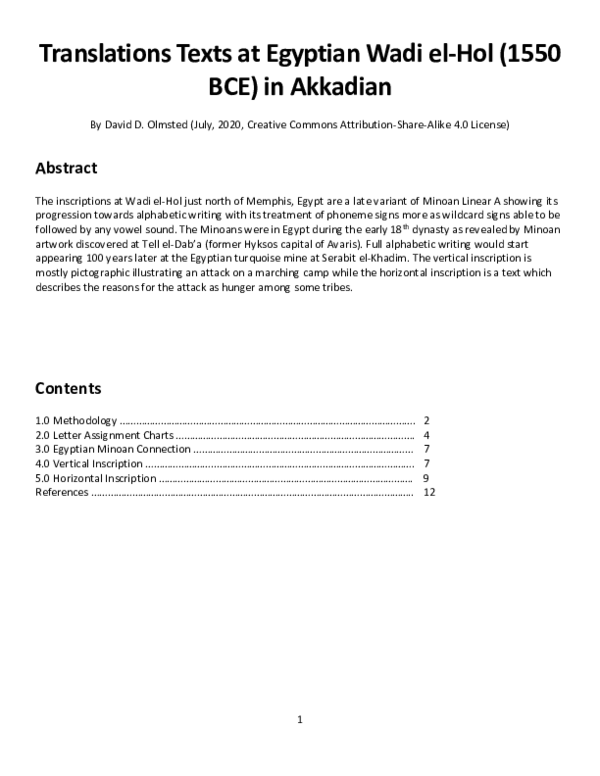 (PDF) Translations Texts at Egyptian Wadi el-Hol (1550 BCE) in Akkadian