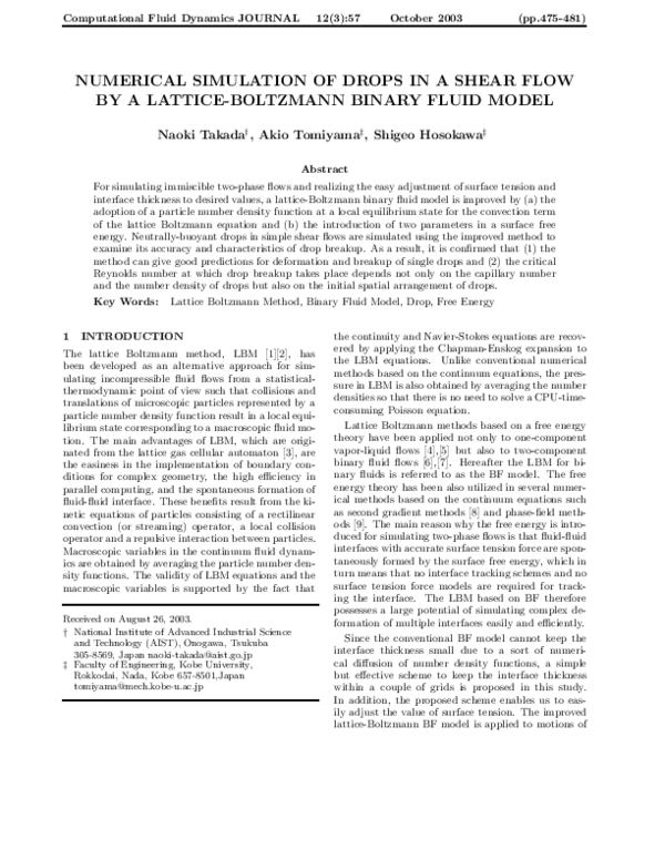 Pdf Numerical Simulation Of Drops In A Shear Flow By A Lattice Boltzmann Binary Fluid Model