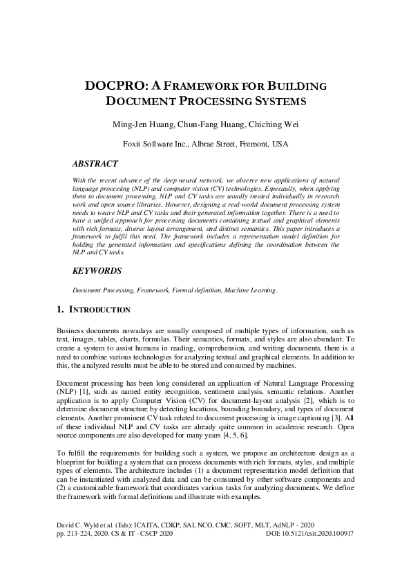 (PDF) DOCPRO: A FRAMEWORK FOR BUILDING DOCUMENT PROCESSING SYSTEMS
