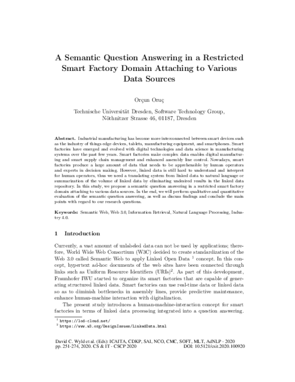 (PDF) A Semantic Question Answering in a Restricted Smart Factory Domain Attaching to Various ...