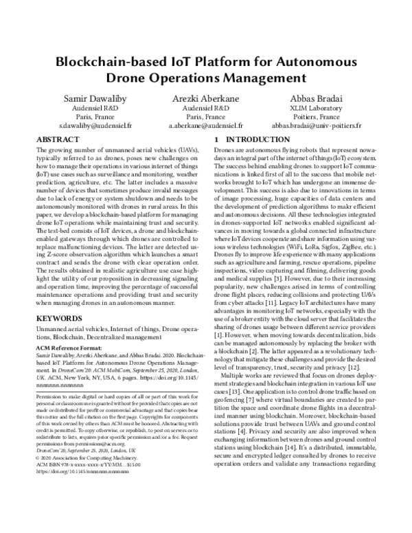 (PDF) Blockchain-based IoT Platform for Autonomous Drone Operations ...