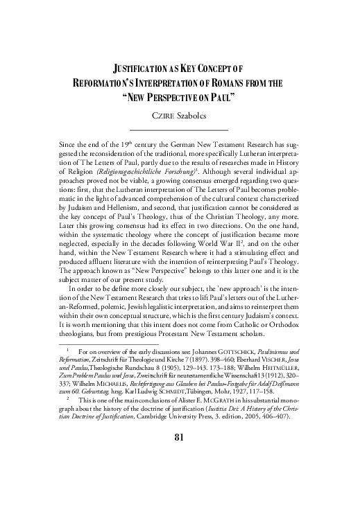 (PDF) Justification as Key Concept of Reformation’s Interpretation of Romans from the "New ...