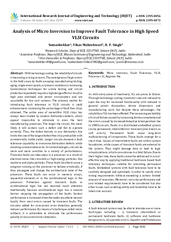 Pdf Analysis Of Micro Inversion To Improve Fault Tolerance In High Speed Vlsi Circuits