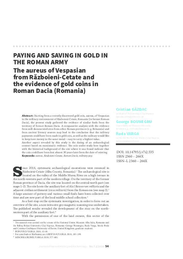 (PDF) Paying and saving in gold in the Roman army