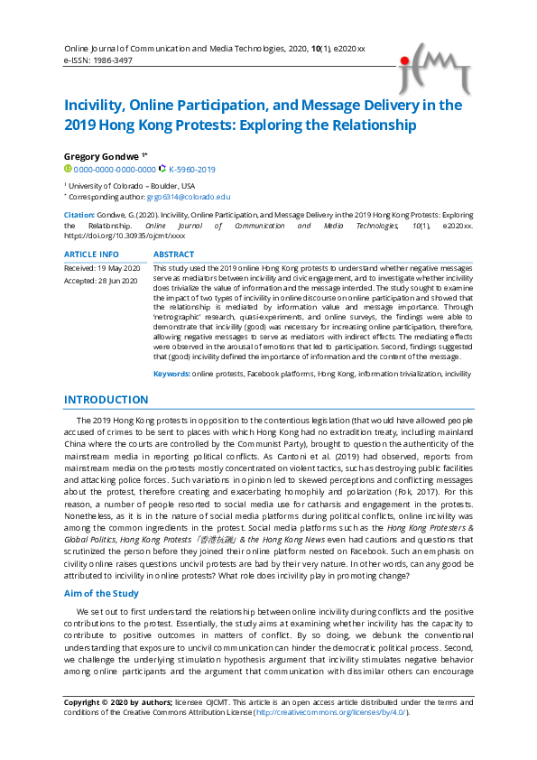 (PDF) Incivility, Online Participation, and Message Delivery in the ...