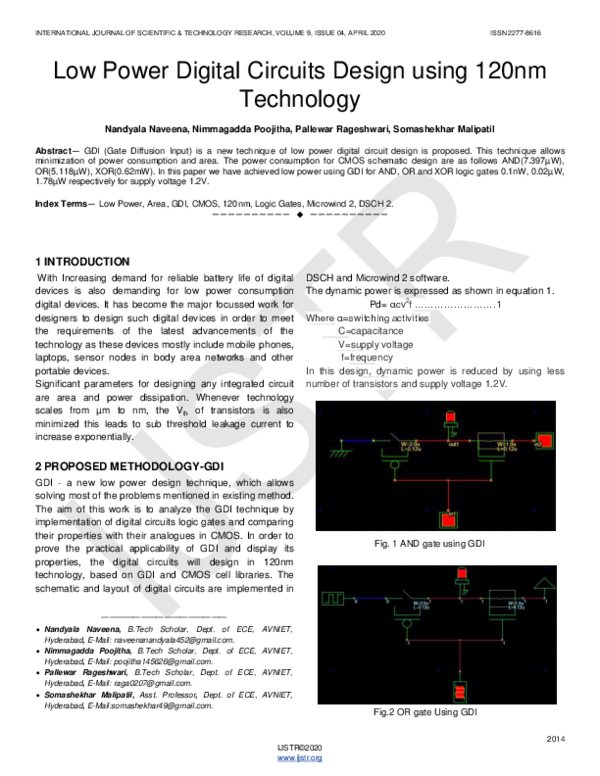 (PDF) Low Power Digital Circuits Design using 120nm Technology