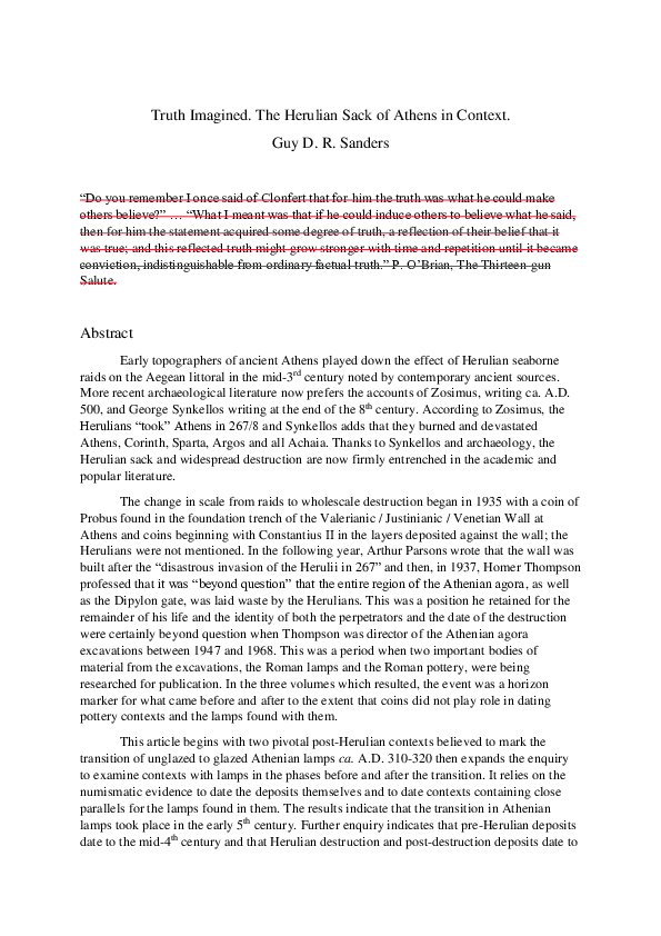 (PDF) Truth Imagined. The Herulian Sack of Athens in Context