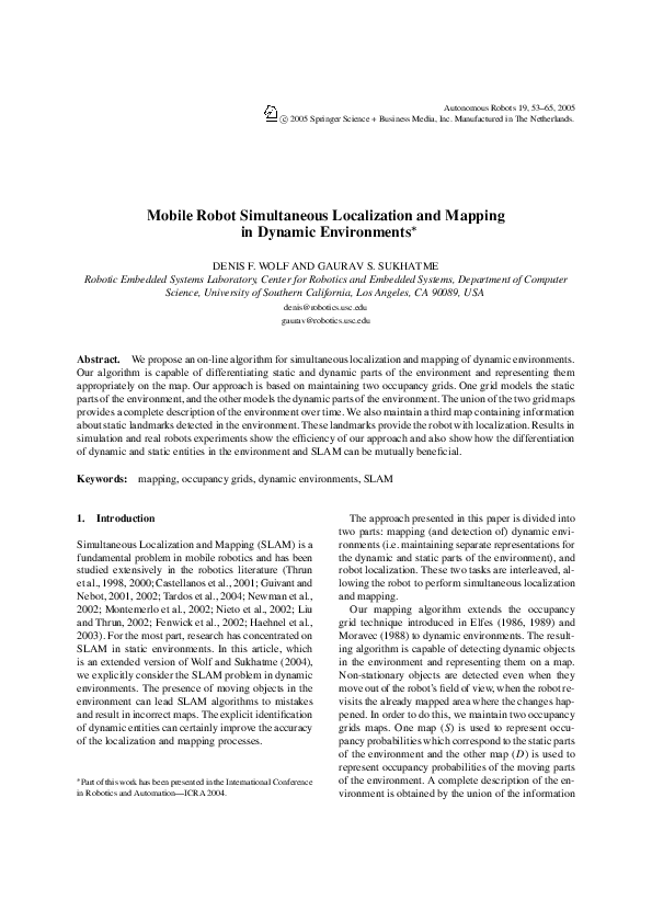 Pdf Mobile Robot Simultaneous Localization And Mapping In Dynamic