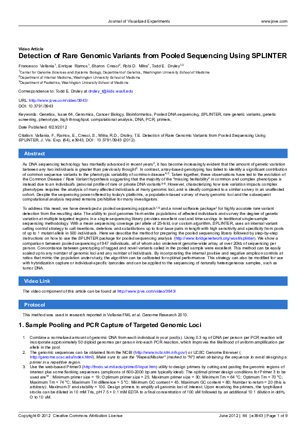 Pdf Detection Of Rare Genomic Variants From Pooled Sequencing Using