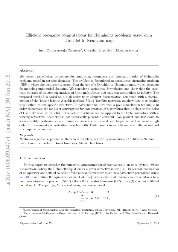 (PDF) Efficient resonance computations for Helmholtz problems based on a Dirichlet-to-Neumann map