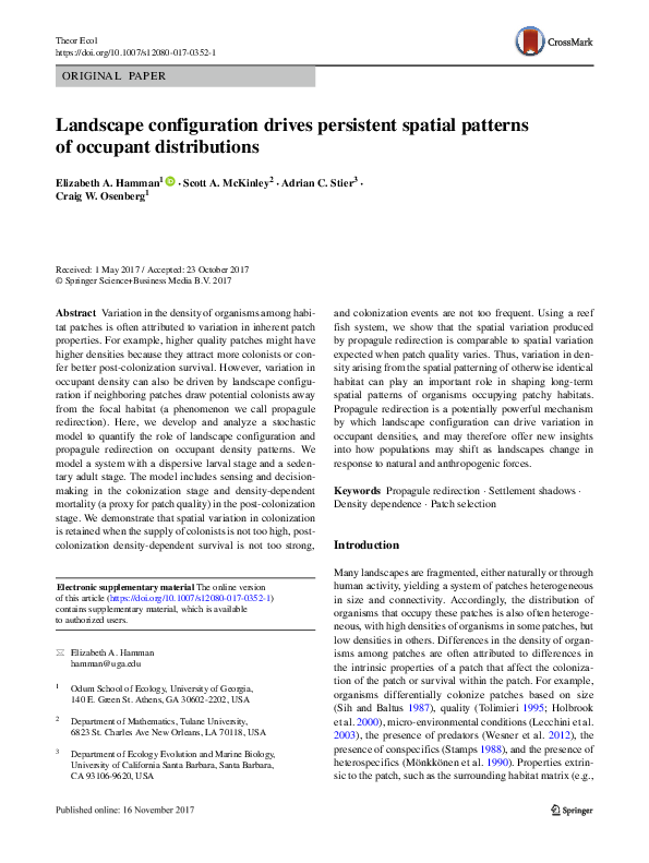(PDF) Landscape configuration drives persistent spatial patterns of ...