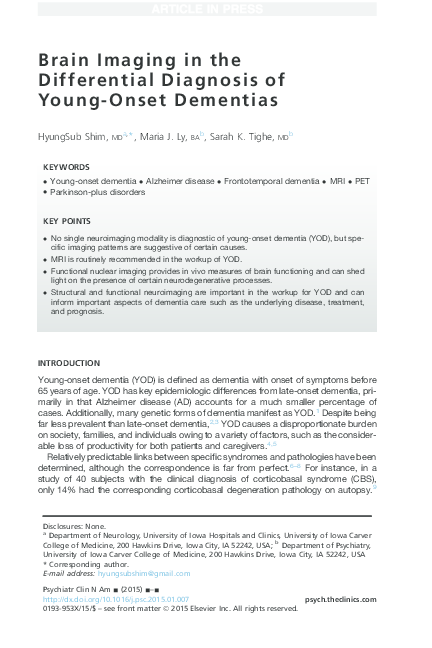(PDF) Brain Imaging in the Differential Diagnosis of Young-Onset Dementias