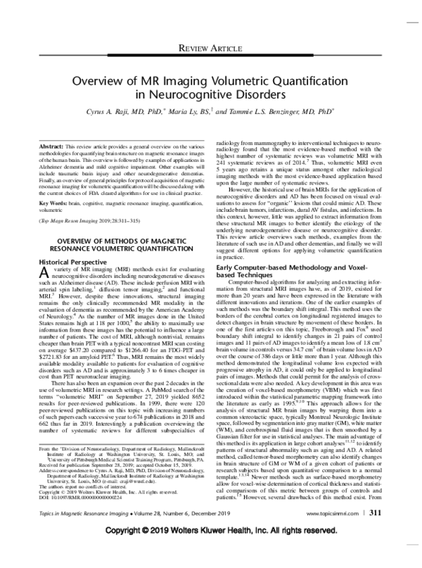 (PDF) Overview of MR Imaging Volumetric Quantification in ...
