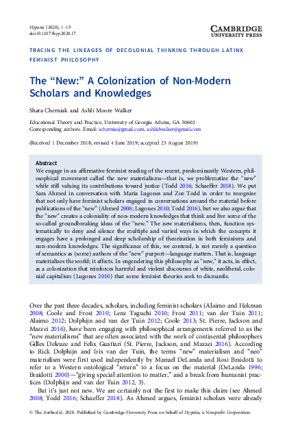 (PDF) The "New:" A Colonization of Non-Modern Scholars and Knowledges