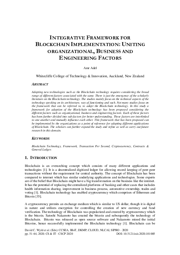Pdf Integrative Framework For Blockchain Implementation Uniting