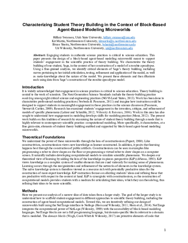 (PDF) Characterizing student theory building in the context of block ...