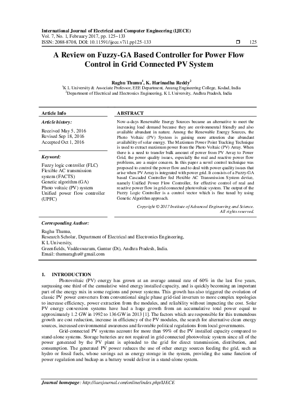 (PDF) A Review on Fuzzy-GA Based Controller for Power Flow Control in Grid Connected PV System