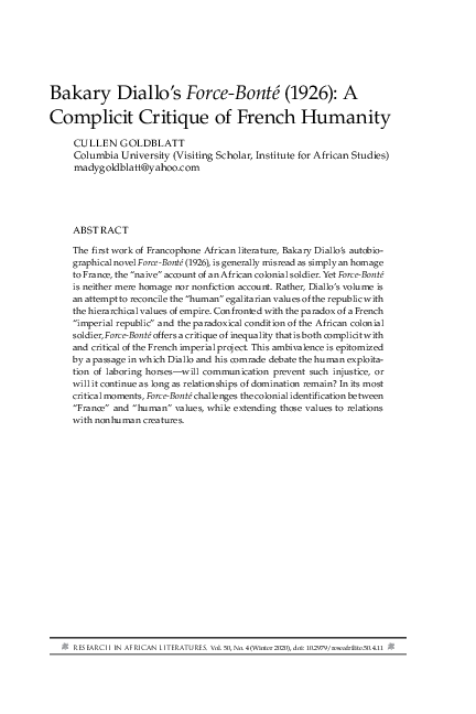 (PDF) Bakary Diallo's Force-Bonté (1926): A Complicit Critique of ...