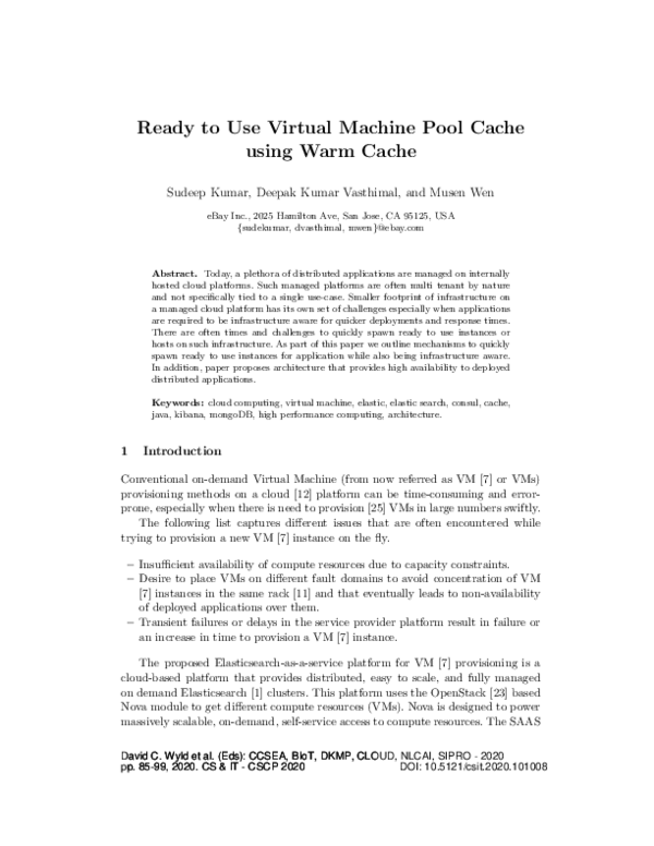 (PDF) Ready to Use Virtual Machine Pool Cache using Warm Cache