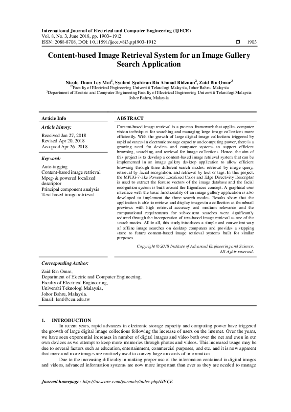 (PDF) Content-based Image Retrieval System for an Image Gallery Search Application