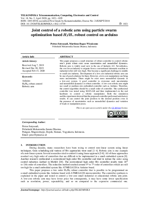 (PDF) Joint control of a robotic arm using particle swarm optimization based H2/H∞ robust ...