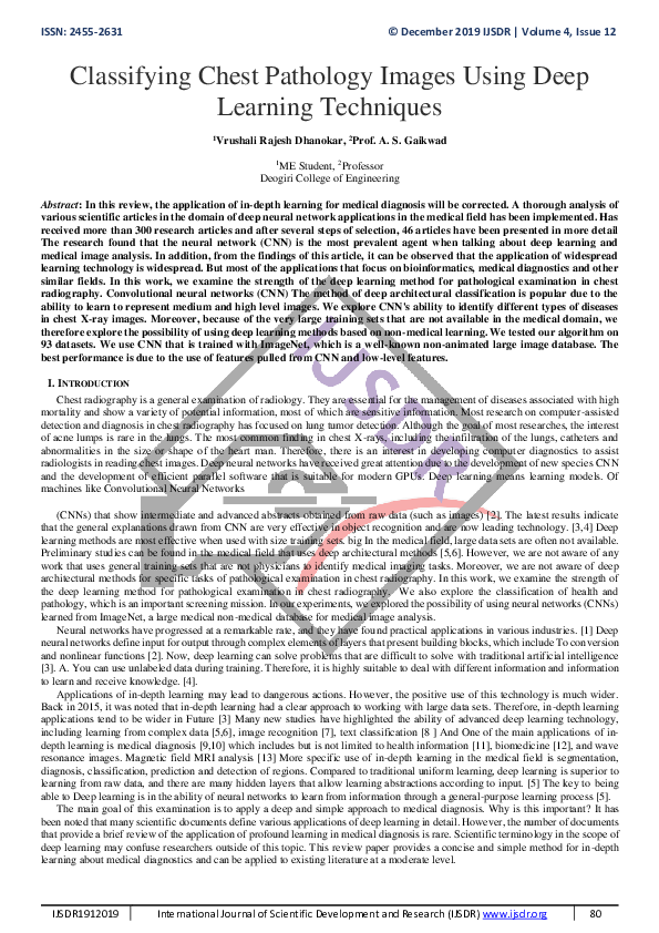 (PDF) Classifying Chest Pathology Images Using Deep Learning Techniques