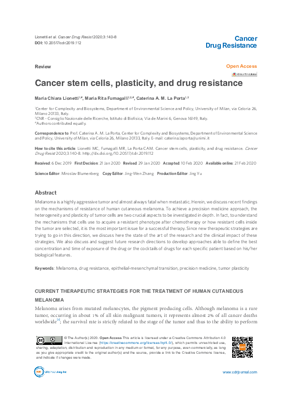 (PDF) Cancer stem cells, plasticity, and drug resistance